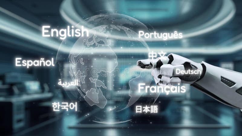 Futuristic Robotic Hand Pointing at a Digital Globe Surrounded by ...