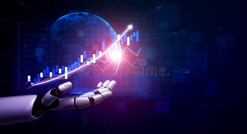 Futuristic Robotic Hand Presenting Digital Graph with Rising Trends, Representing Advanced ...