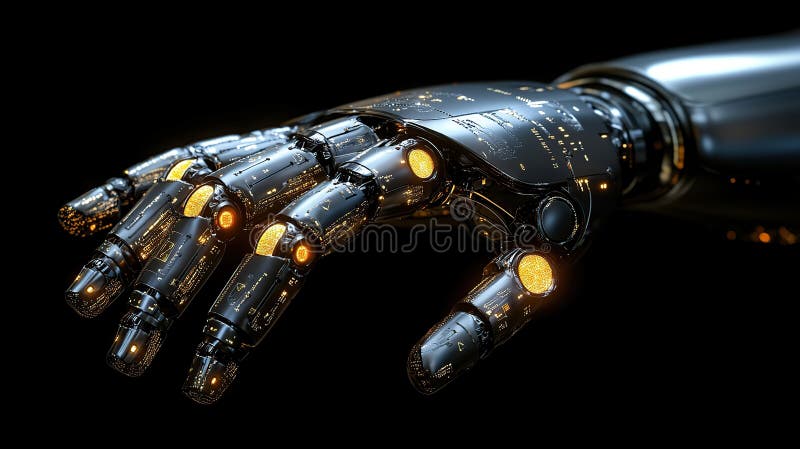 Futuristic Robotic Hand Reaching Out with Glowing Elements Against a ...