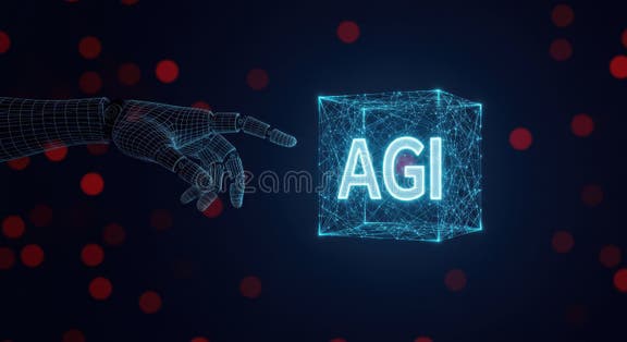 Futuristic Robotic Hand Reaching Towards a Glowing AGI Cube ...