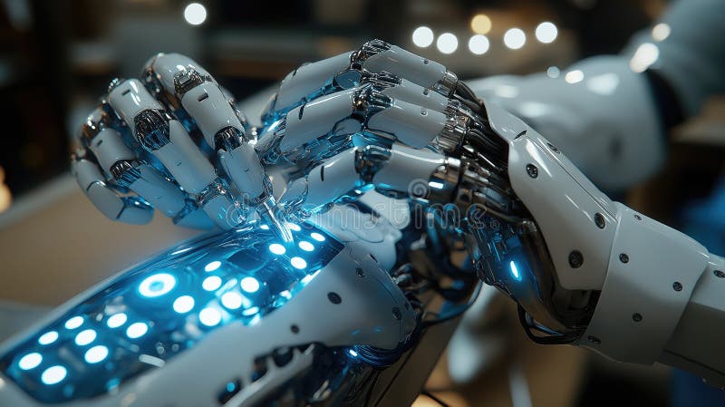Futuristic Robotic Hands Assembling Advanced Cybernetic Components ...