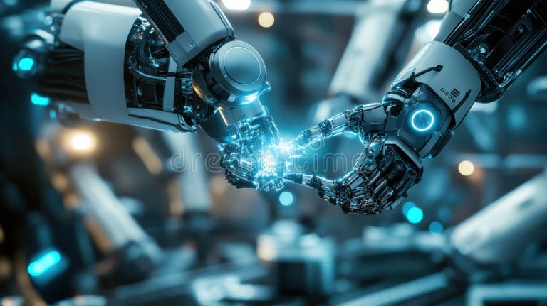 Futuristic Robotic Hands Connecting with Advanced Technology and ...