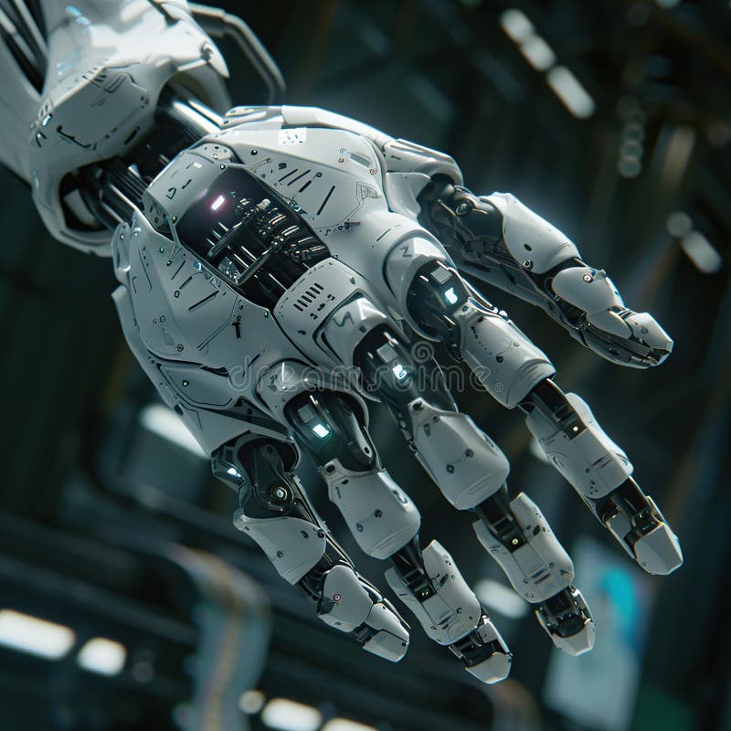 Futuristic Robotic Hand Reaching Out Isolated White Background Stock ...