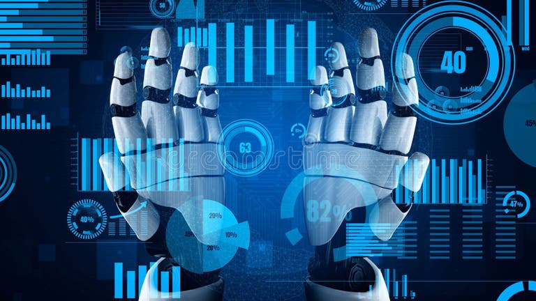 Futuristic Robotic Hands Showcasing Data Visualization Technology with ...