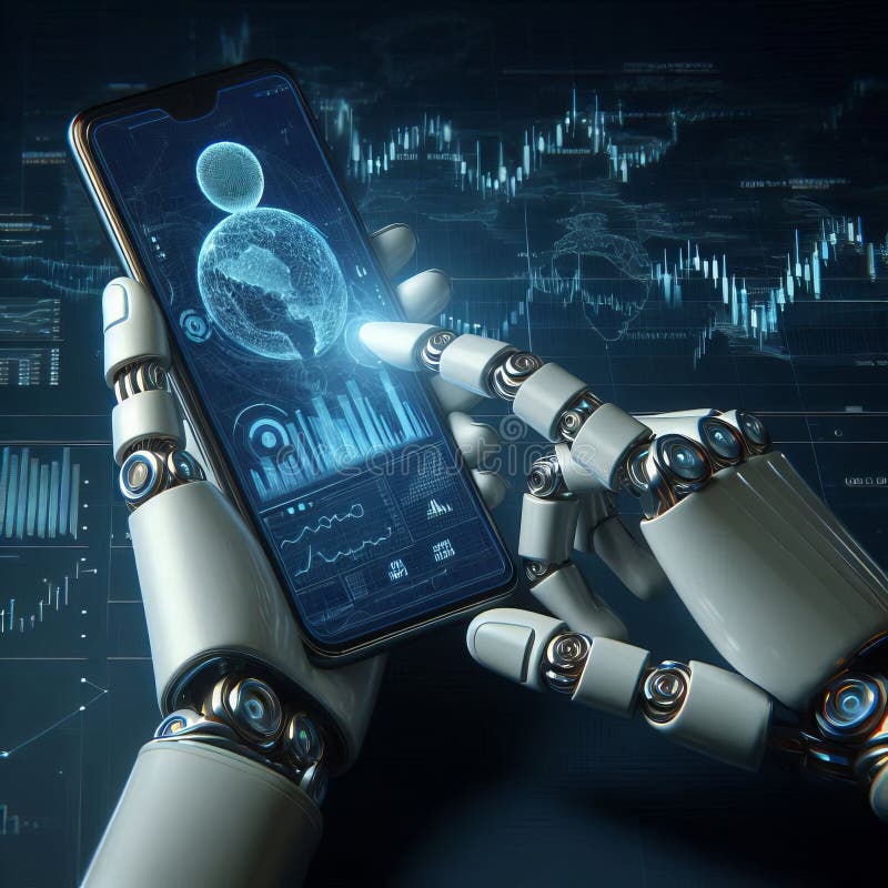 Futuristic Robotic Hands Using a Smartphone Stock Photo - Image of ...
