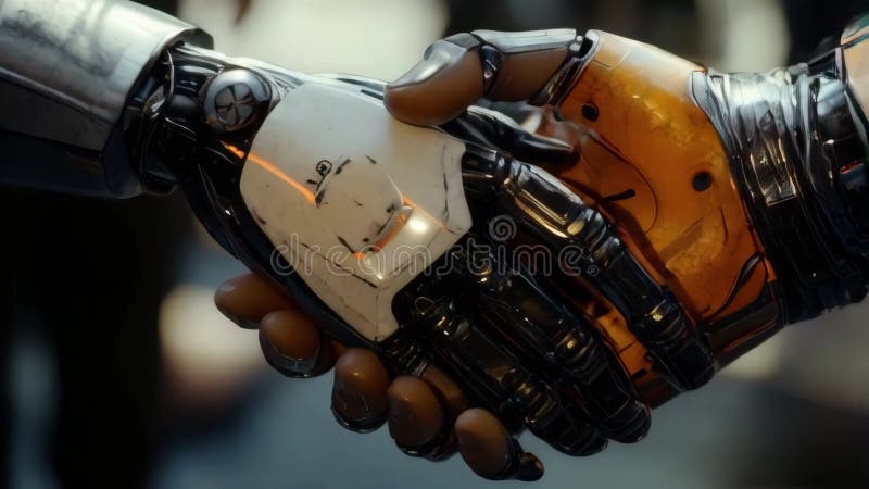 Futuristic Robotic Handshake Symbolizing Technology and Unity Stock ...