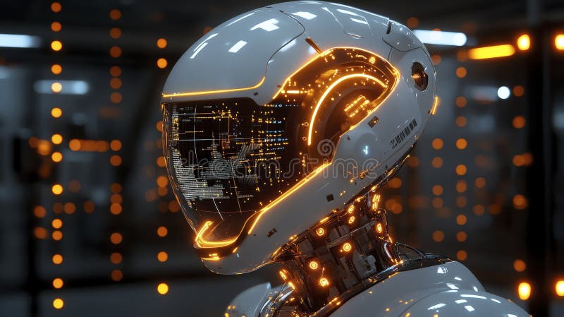 Futuristic Robotic Head Adorned with Glowing Circuits Stock ...
