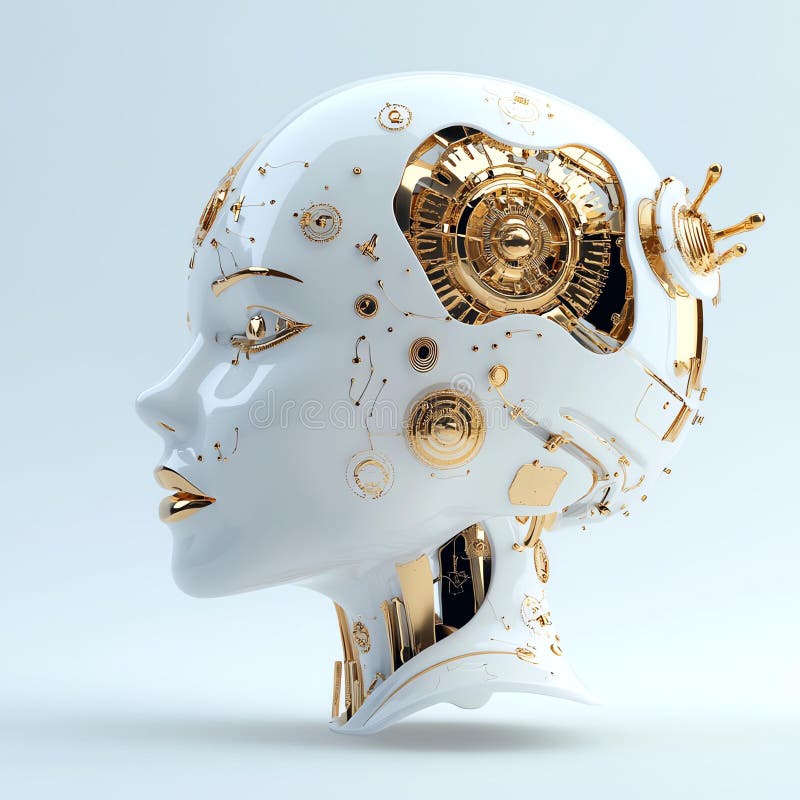 A Futuristic Robotic Head Design Featuring Intricate Metallic Details ...