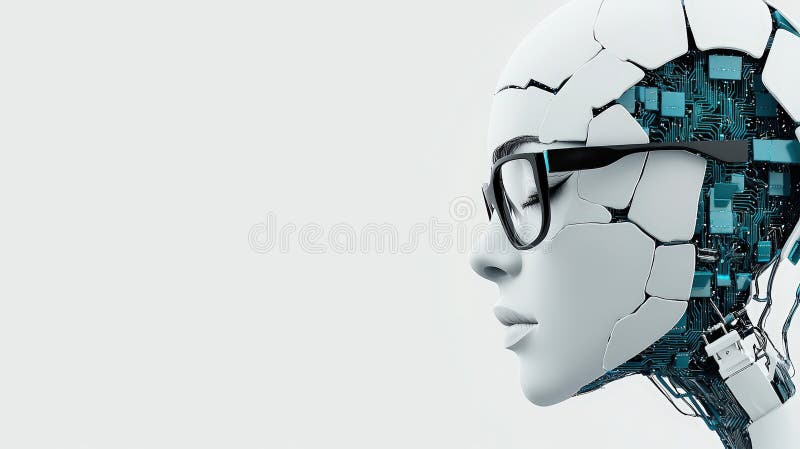 Futuristic Robotic Head with Digital Elements Stock Illustration ...