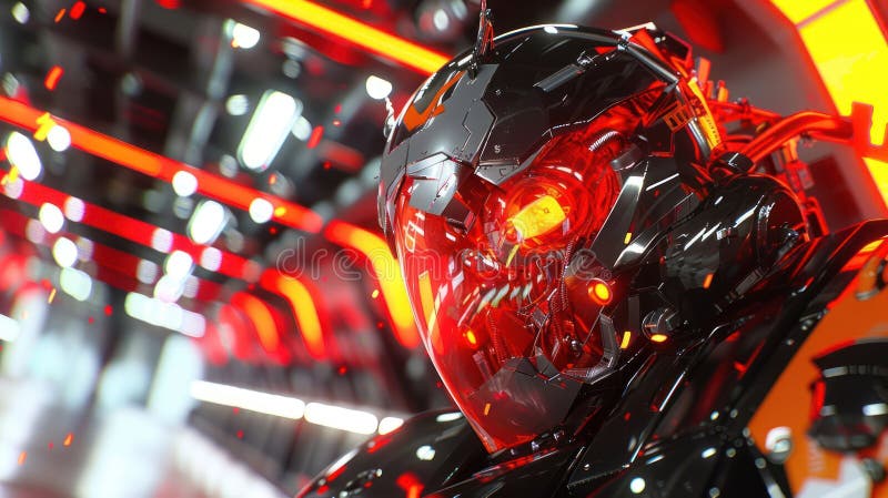 A Futuristic Robotic Head with Glowing Elements, Set in a High-tech ...