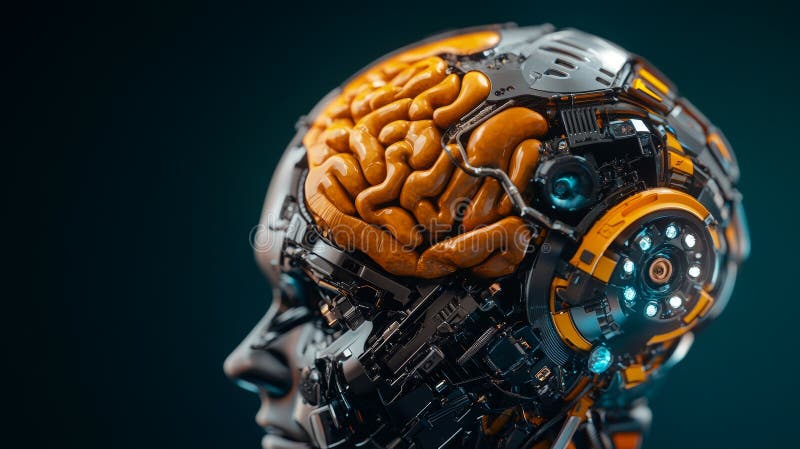 A Futuristic Robotic Head Showcasing a Blend of Biological and ...