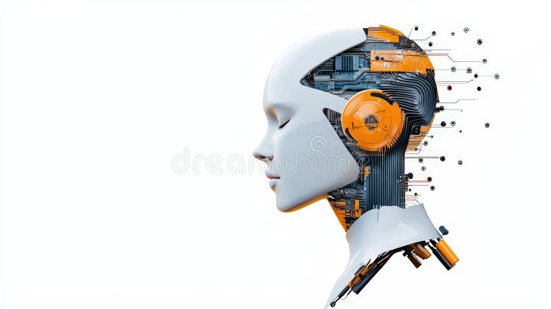 Futuristic Robotic Head Silhouette Stock Illustration - Illustration of ...