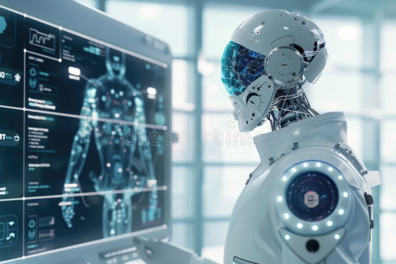 Futuristic Robotic Healthcare Assistant Analyzing Human Anatomy on ...