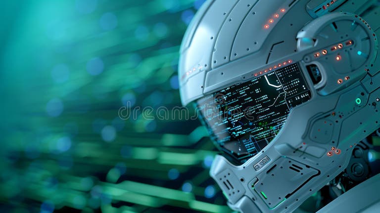 Futuristic Robotic Helmet with Digital Interface Stock Illustration ...