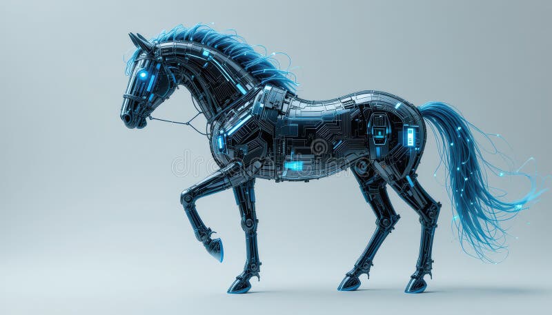 Futuristic Robotic Horse with Glowing Blue Lights, Metallic Body ...