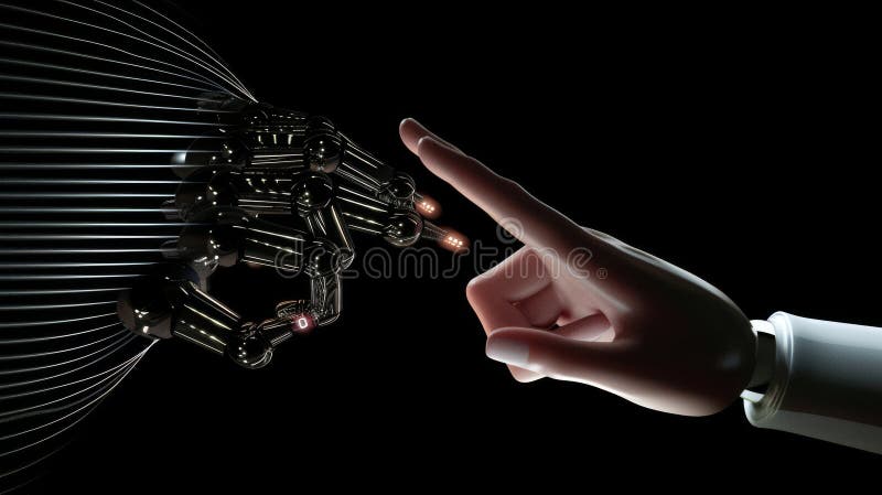 Futuristic Robotic and Human Finger Connection Concept Stock Image ...