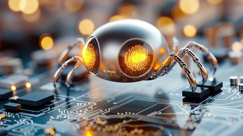Futuristic Robotic Insect on Circuit Board with Glowing Eyes and ...