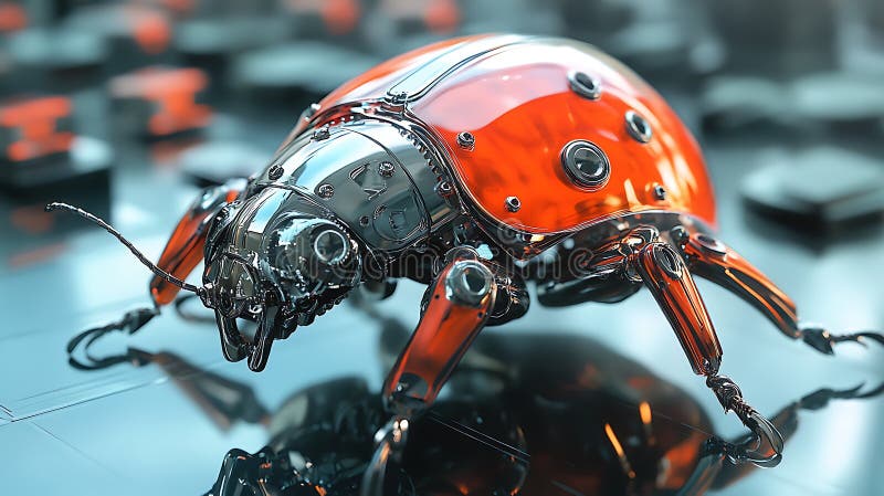 Futuristic Robotic Ladybug on a Reflective Surface Stock Illustration ...