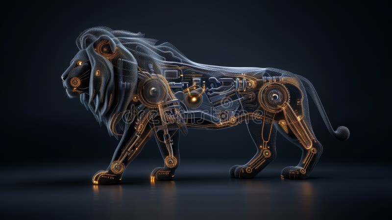 Futuristic Robotic Lion with Glowing Elements, Showcasing Advanced ...