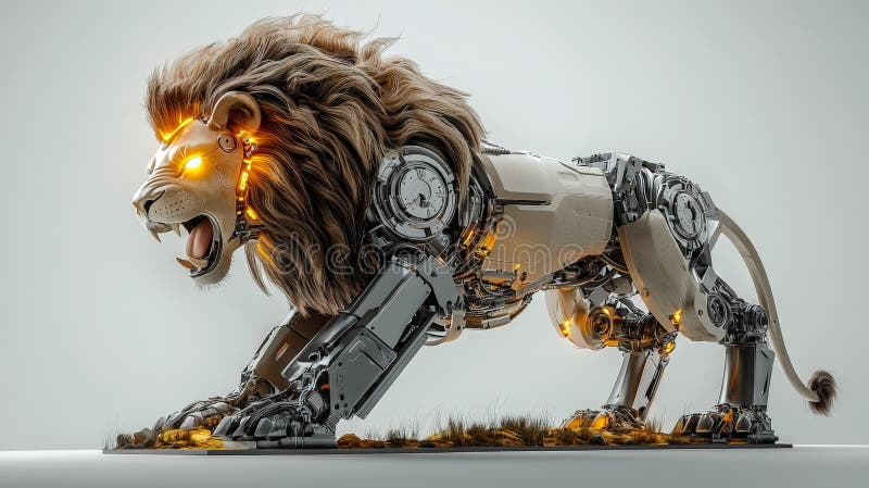 A Futuristic Robotic Lion with Glowing Features, Blending Nature and ...
