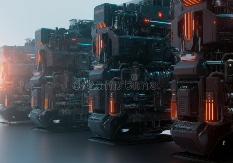 Futuristic Robotic Machines Glowing Lights High Tech Environment Stock ...