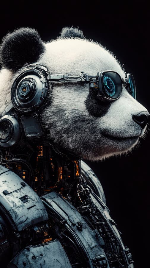 Futuristic Robotic Panda Character Wearing Sleek Goggles, Showcasing ...