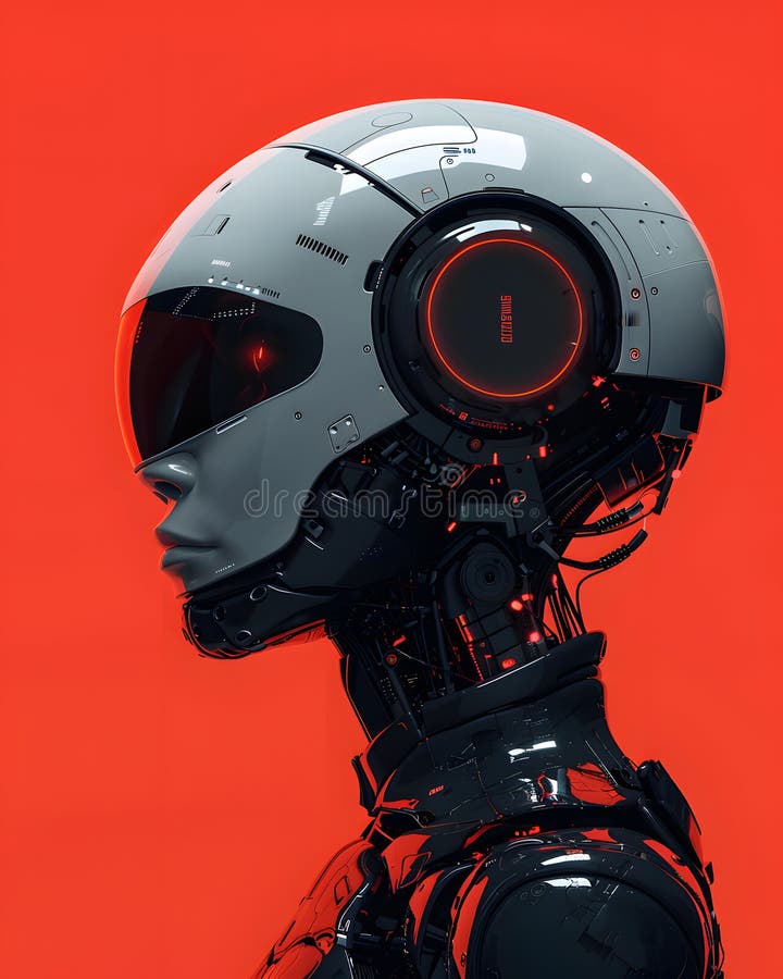 Futuristic Robotic Profile, Advanced AI Technology on Red Background ...