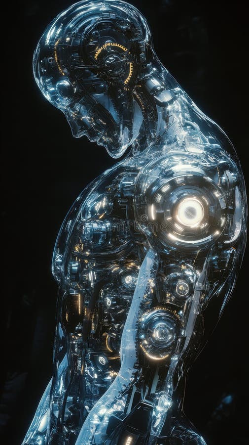 Futuristic Robotic Profile with Glowing Components Stock Image - Image ...