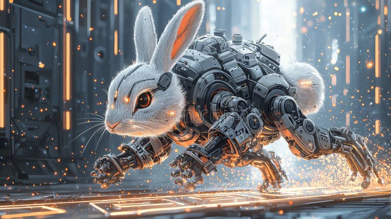 A Futuristic Robotic Rabbit Racing through a High-tech Environment ...