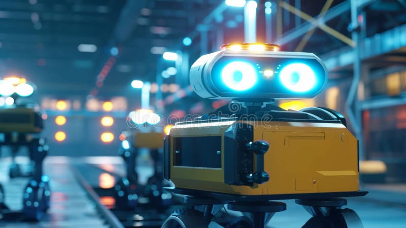 Futuristic Robotic Security Patrol in High-Tech Industrial Facility ...