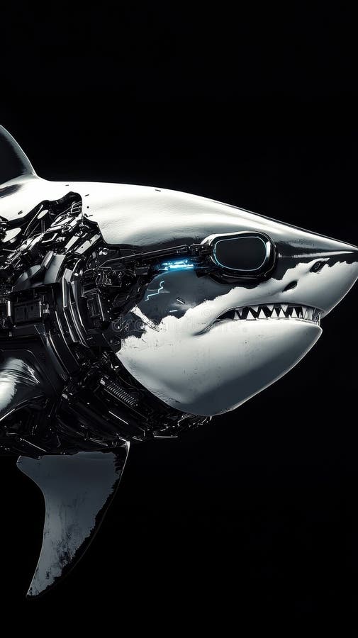 Futuristic Robotic Shark with Sleek Metallic Design and High-Tech ...