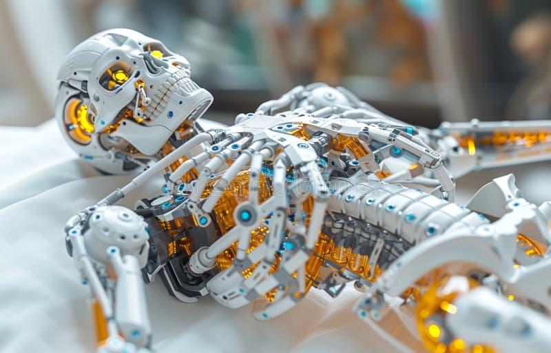 Futuristic Robotic Skeleton with Intricate Mechanical Details and ...