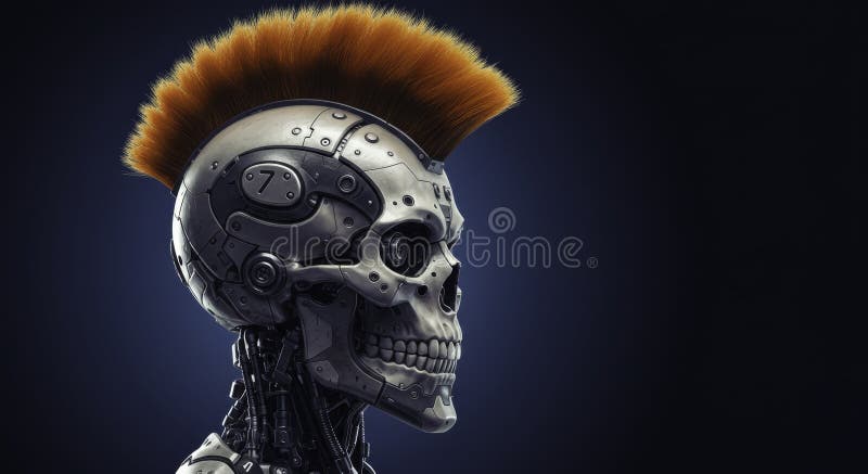 Cyberpunk Robotic Skull with Mohawk Hairdo Stock Illustration ...