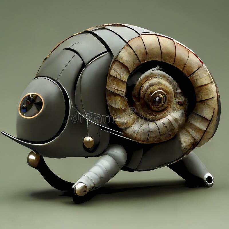 Futuristic Robotic Snail on Green Background Stock Illustration ...