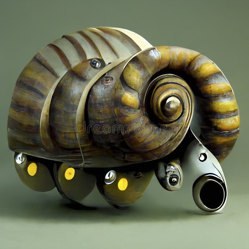 Futuristic Robotic Snail on Green Background Stock Illustration ...