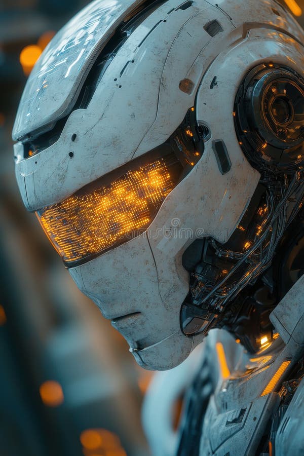 Futuristic Robotic Soldier with Illuminated Visor and Advanced Armor ...