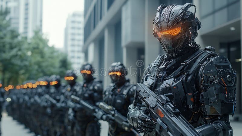 Futuristic Robotic Soldiers Displaying Tactical Precision in Urban ...