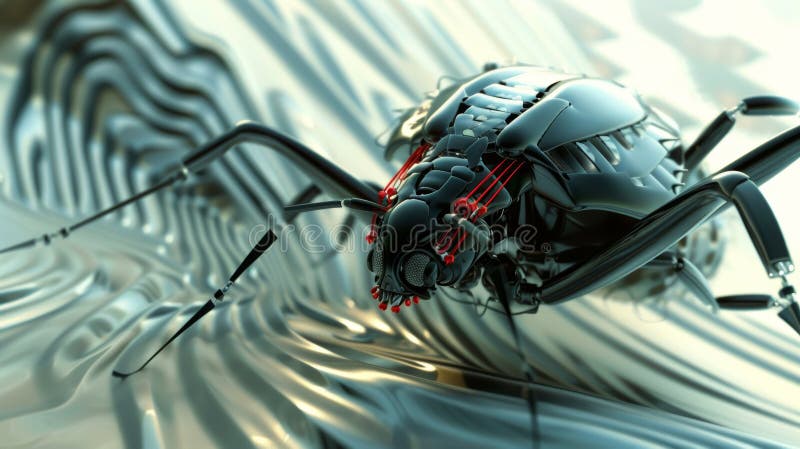 Futuristic Robotic Spider Crawling on a Metallic Surface, Showcasing ...