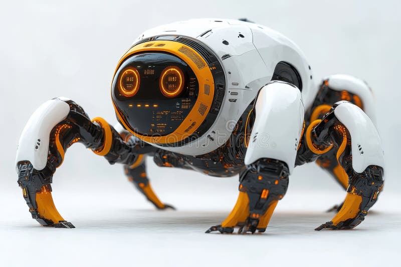 Futuristic Robotic Spider Design Featuring Sleek White and Orange ...