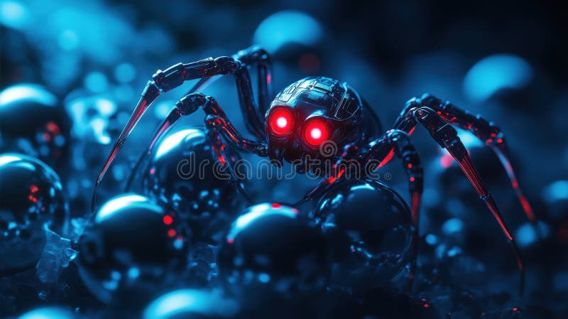 Futuristic Robotic Spider Perched on Metallic Spheres Under Ethereal ...