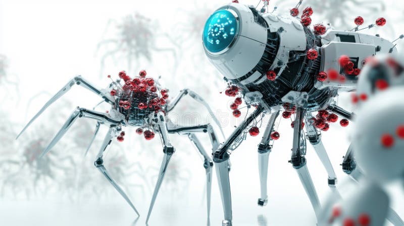 Futuristic Robotic Spiders with Red Details in a Bright, Sci-fi ...