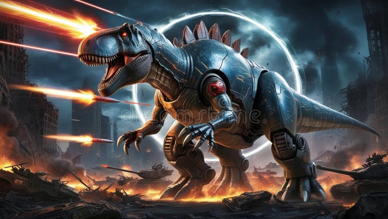 Mech-T-Rex: Post-Apocalyptic Assault Stock Illustration - Illustration ...