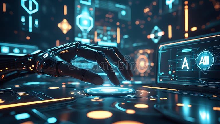 A Futuristic Robotic Technology Hand Interacting with Holographic Interfaces Digital Computer ...