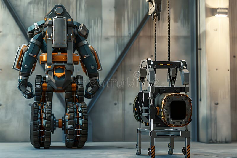 Futuristic Robotic Unit and Industrial Cargo Container in a Modern ...