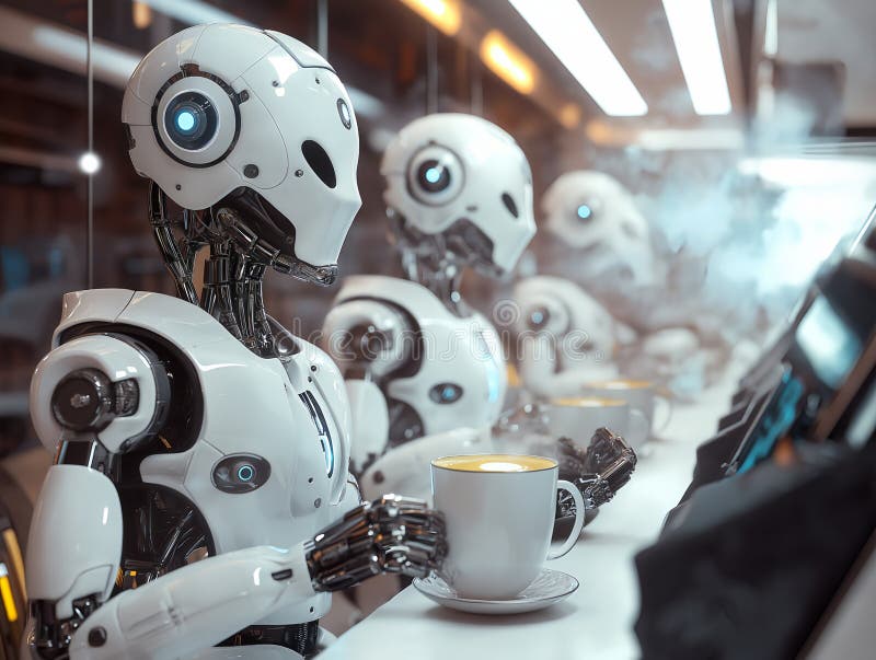 Advanced Robots Preparing Coffee in High Tech Cafe Environment Stock ...