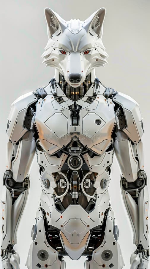 A Futuristic Robotic Wolf Figure Stands Confidently in a Minimalist ...