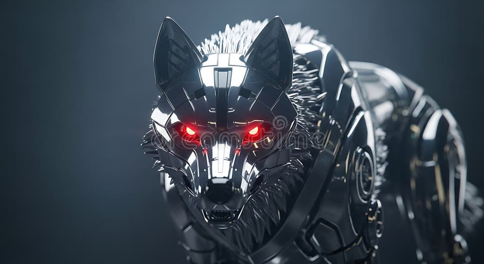 Futuristic Robotic Wolf with Sleek, Metallic Body Featuring Angular ...