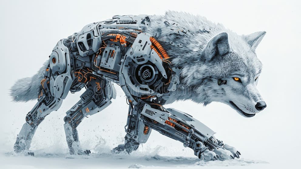 A Futuristic Robotic Wolf in a Snowy Landscape, Showcasing Advanced ...