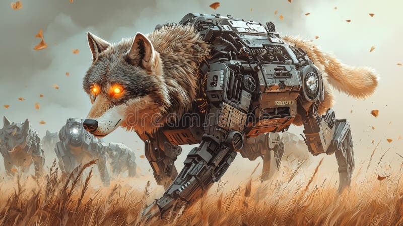 A Futuristic Robotic Wolf Walks through a Grassy Landscape, Showcasing ...