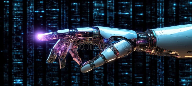 Futuristic Robotics Advanced Artificial Hand Interacting with Digital ...